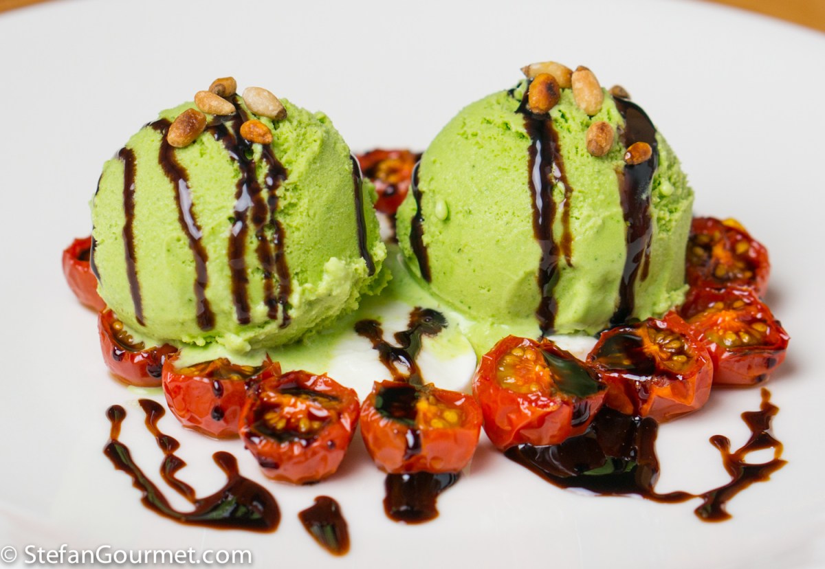 Basil Ice Cream with Tomato Confit, Mozzarella and Balsamic Syrup ...