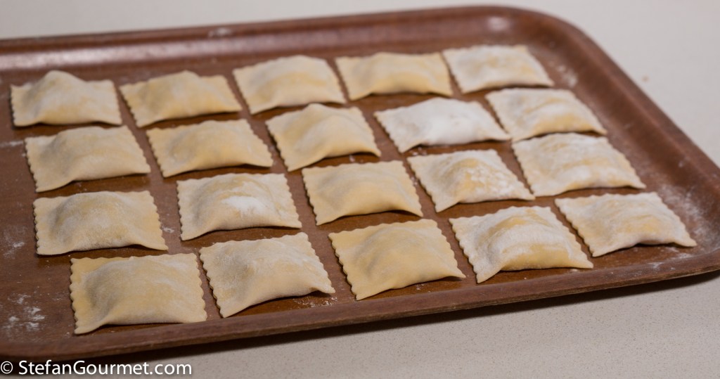 Sea Bass and Pistachio Ravioli with Scampi Ragù – Stefan's Gourmet Blog