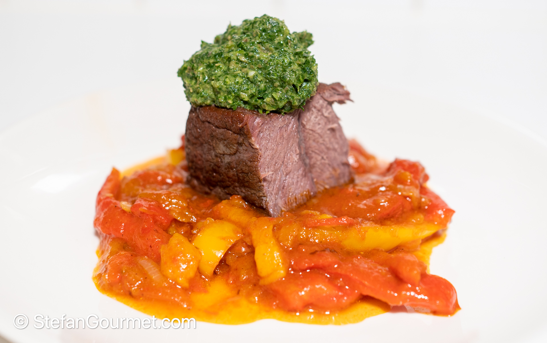 Braised Blade of Beef Sous Vide with Peperonata and Salsa Verde ...