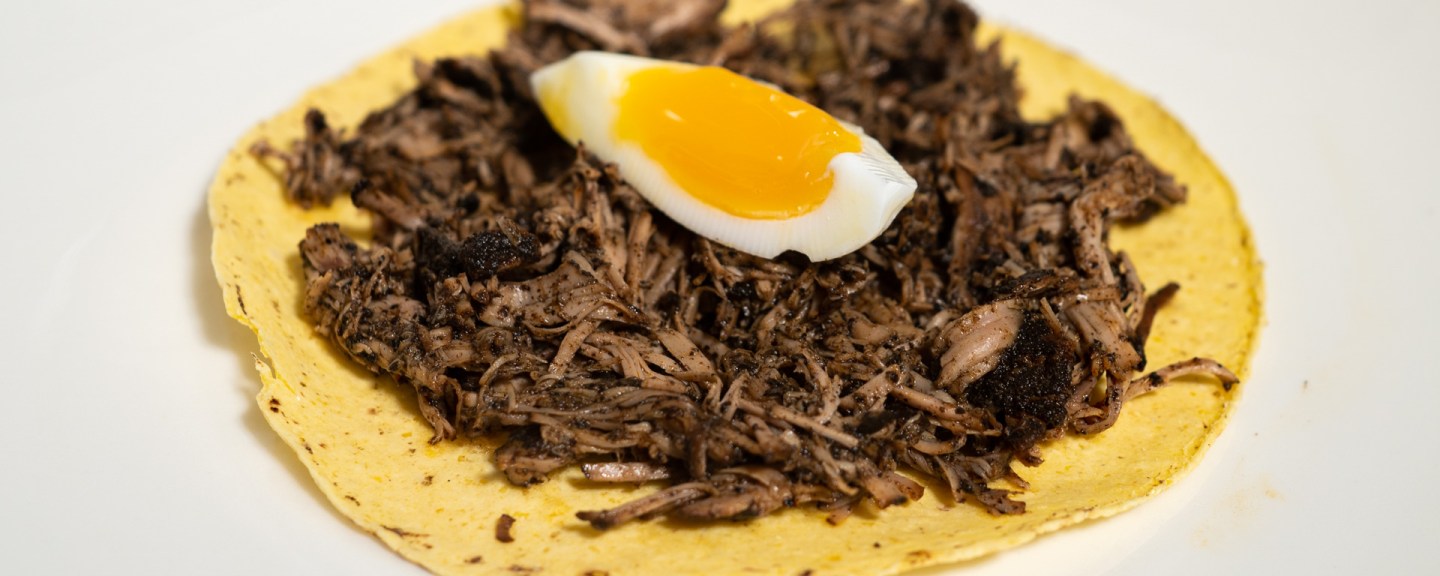 Tacos with Relleno Negro Sous Vide (Black Filling of Pulled Turkey with ...